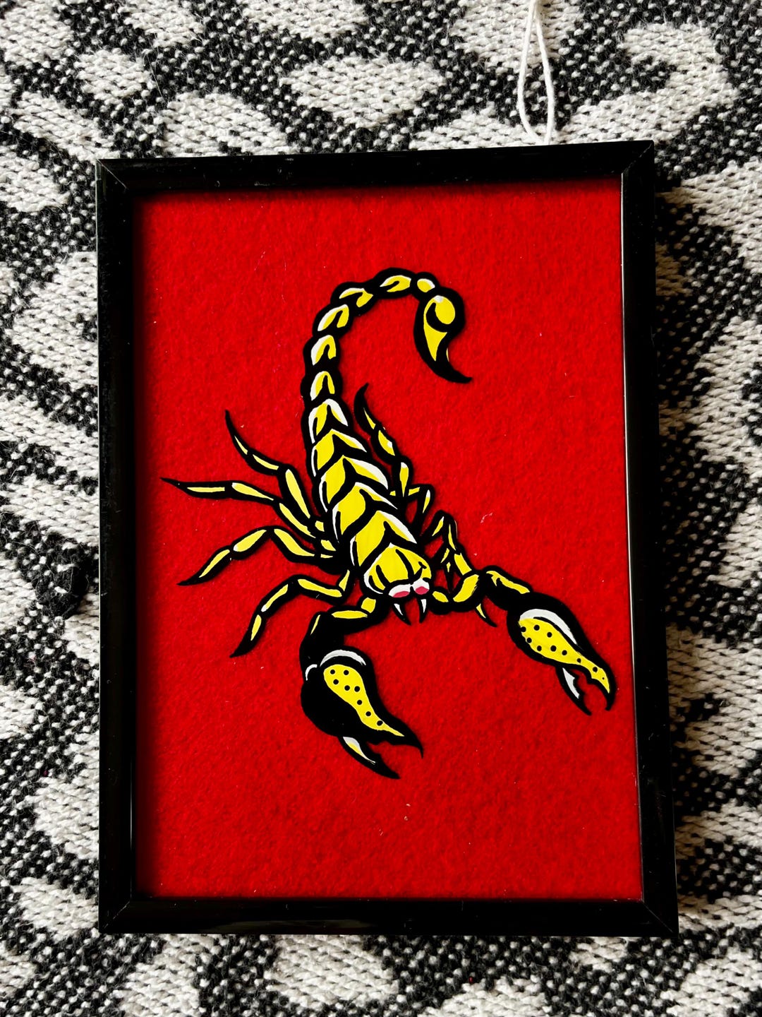 Yellow Scorpion Tattoo Flash – Reverse Glass Painting With Red Felt - Etsy
