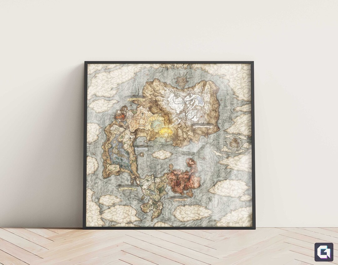 Elden Ring Lands Between Map Framed Posterelden Ring Map - Etsy UK
