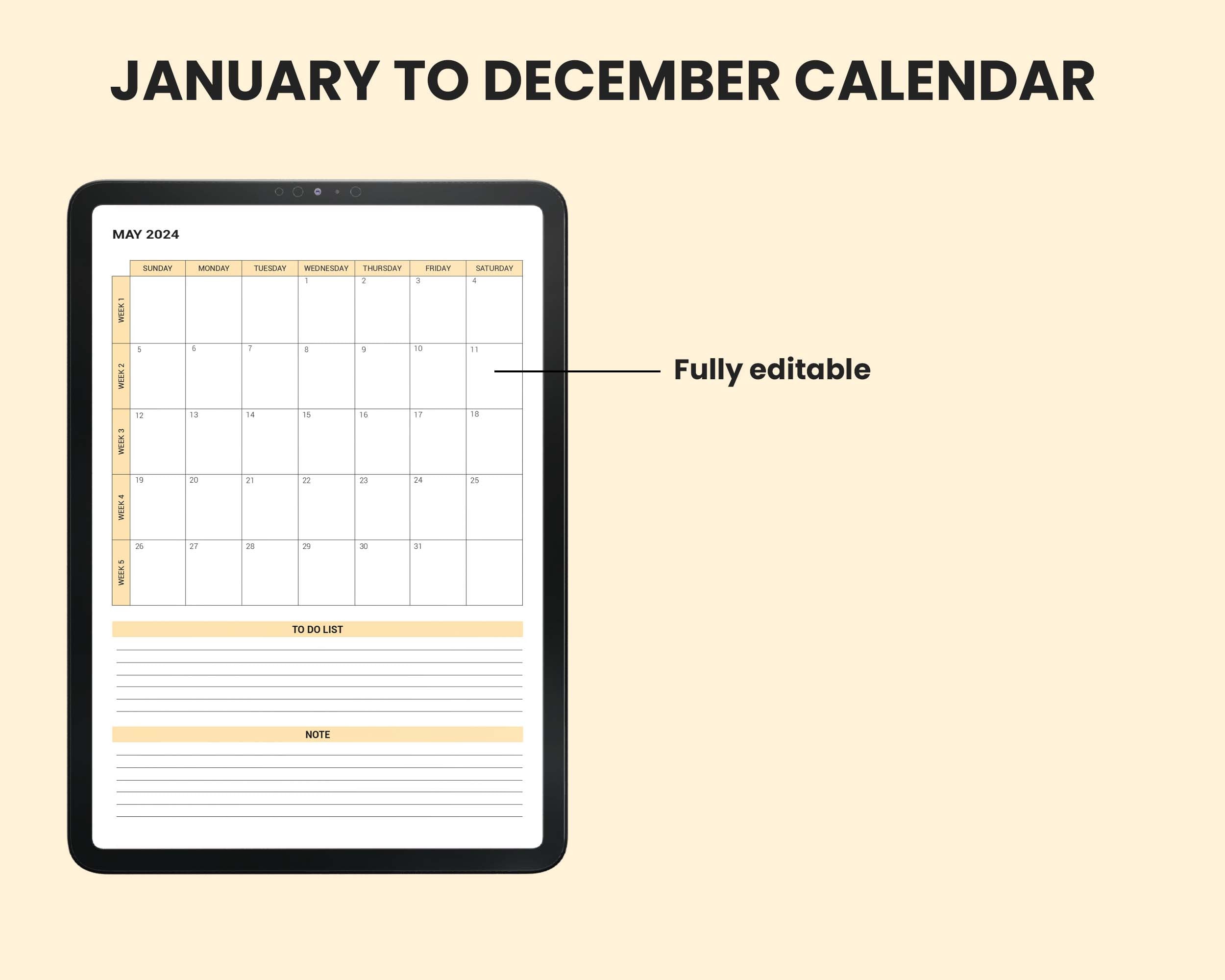 2024 Calendar and Important Dates Page Editable 2024 Calendar - Etsy