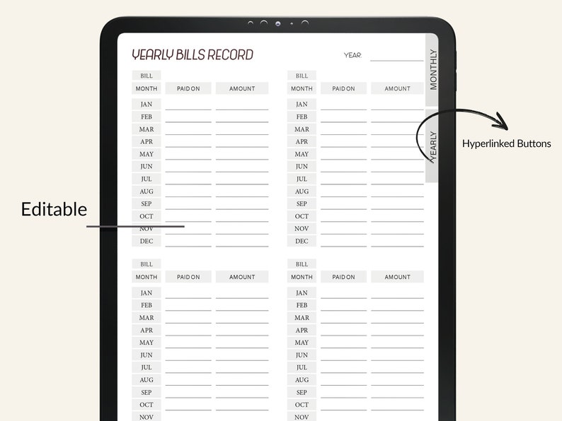 Bill Records Template, Bill Tracker Template, Monthly Bill Organizer ...