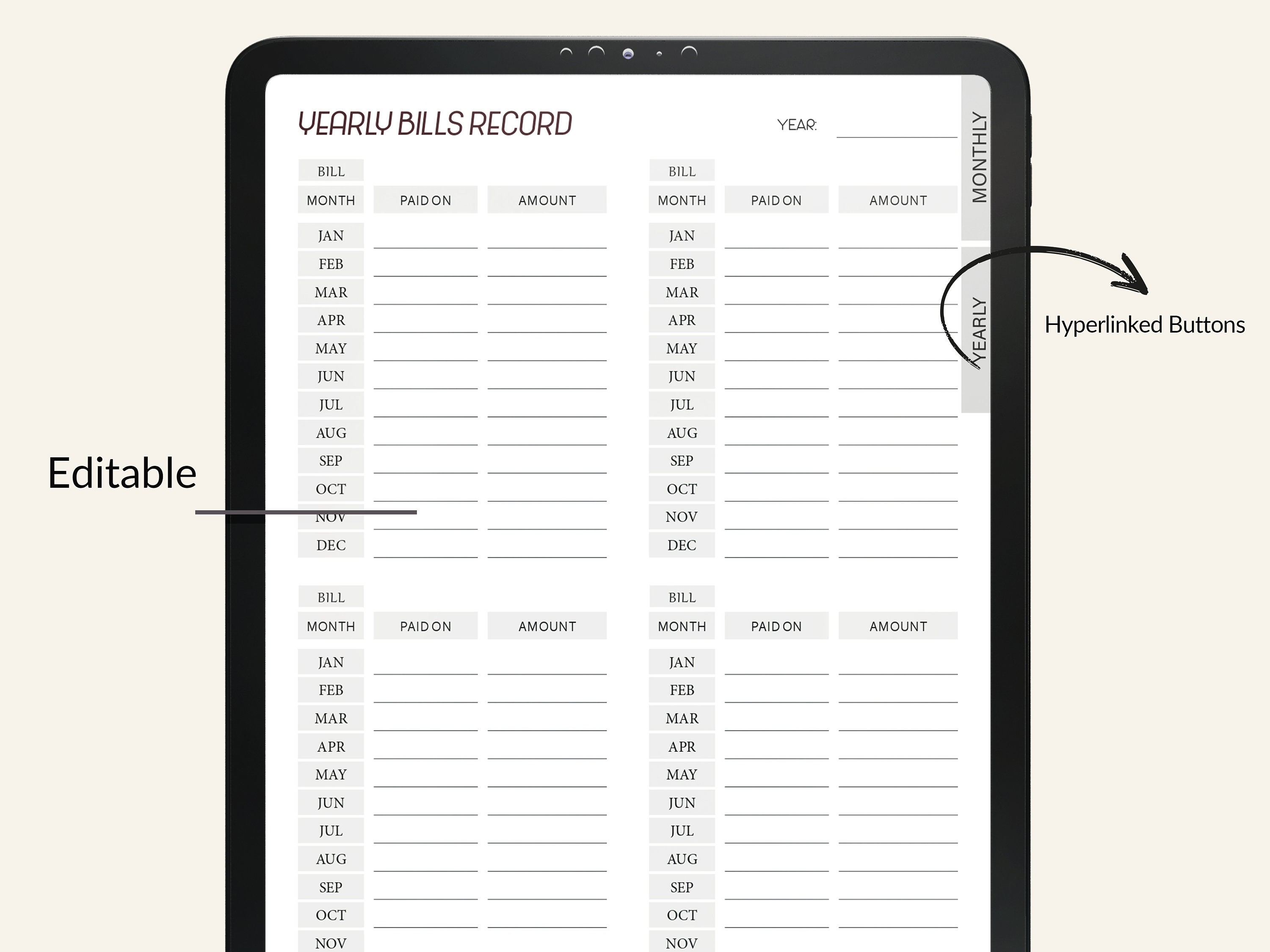 Bill Records Template, Bill Tracker Template, Monthly Bill Organizer ...