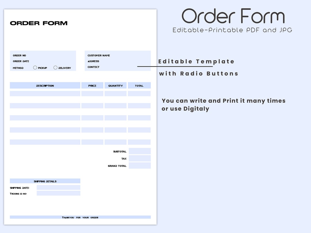 Editable Order Form, Order Form Template Printable, Printable Small ...