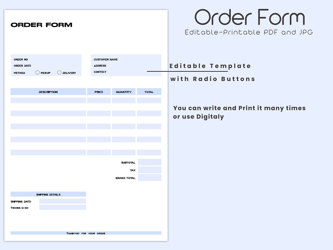 Editable Order Form, Order Form Template Printable, Printable Small ...