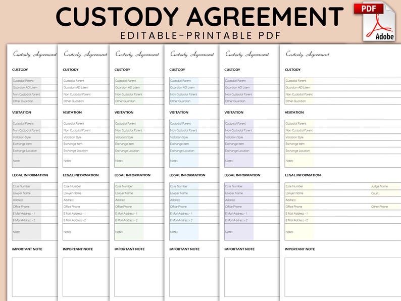 Custody Agreement Template, Child Custody Agreement Form, Custody ...
