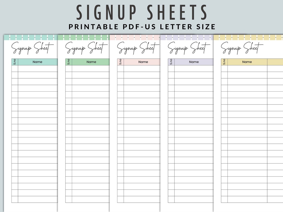 PRINTABLE Signup Sheet, Minimalist Sign up Sheet, PRINTABLE Sign Up ...