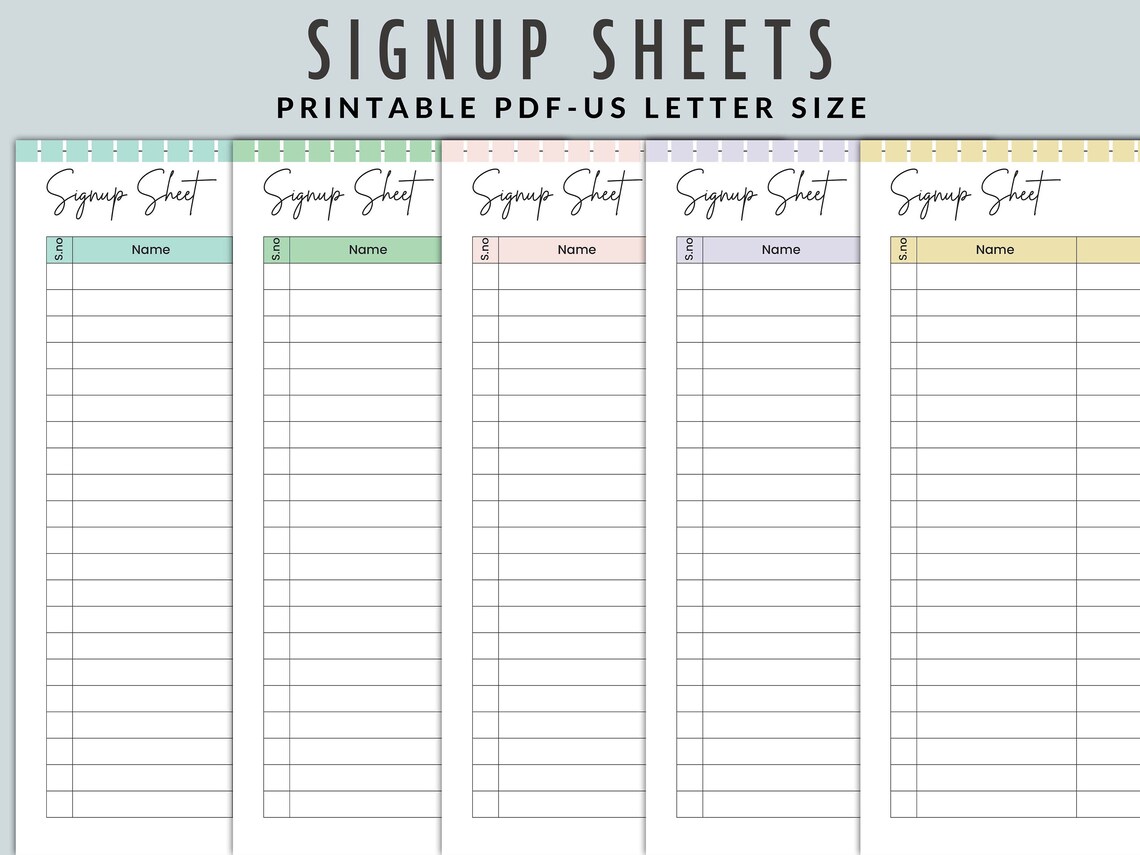 PRINTABLE Signup Sheet, Minimalist Sign up Sheet, PRINTABLE Sign Up ...