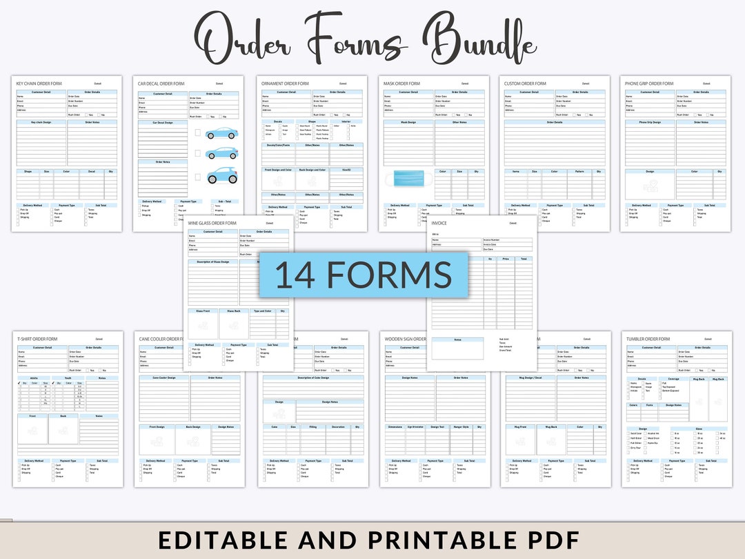 Small Business Forms Bundle, 100% Editable PDF, Order Form Template ...