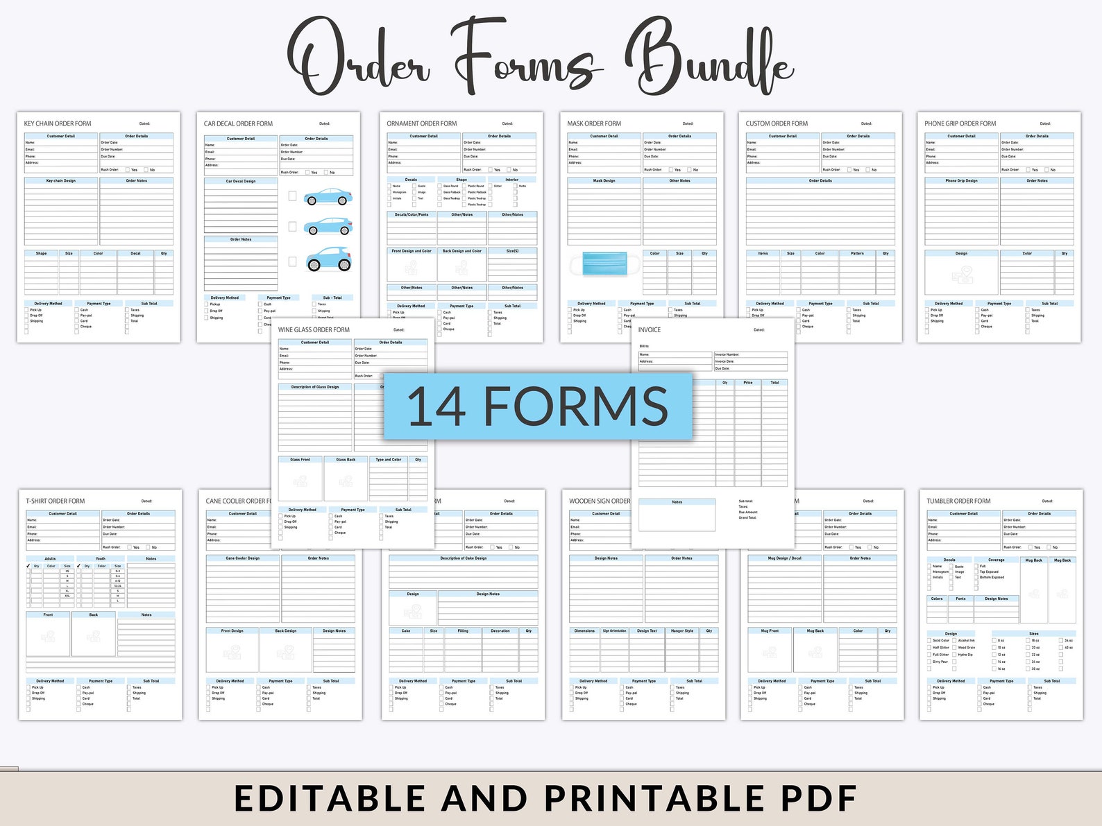 Small Business Forms Bundle, 100% Editable PDF, Order Form Template ...