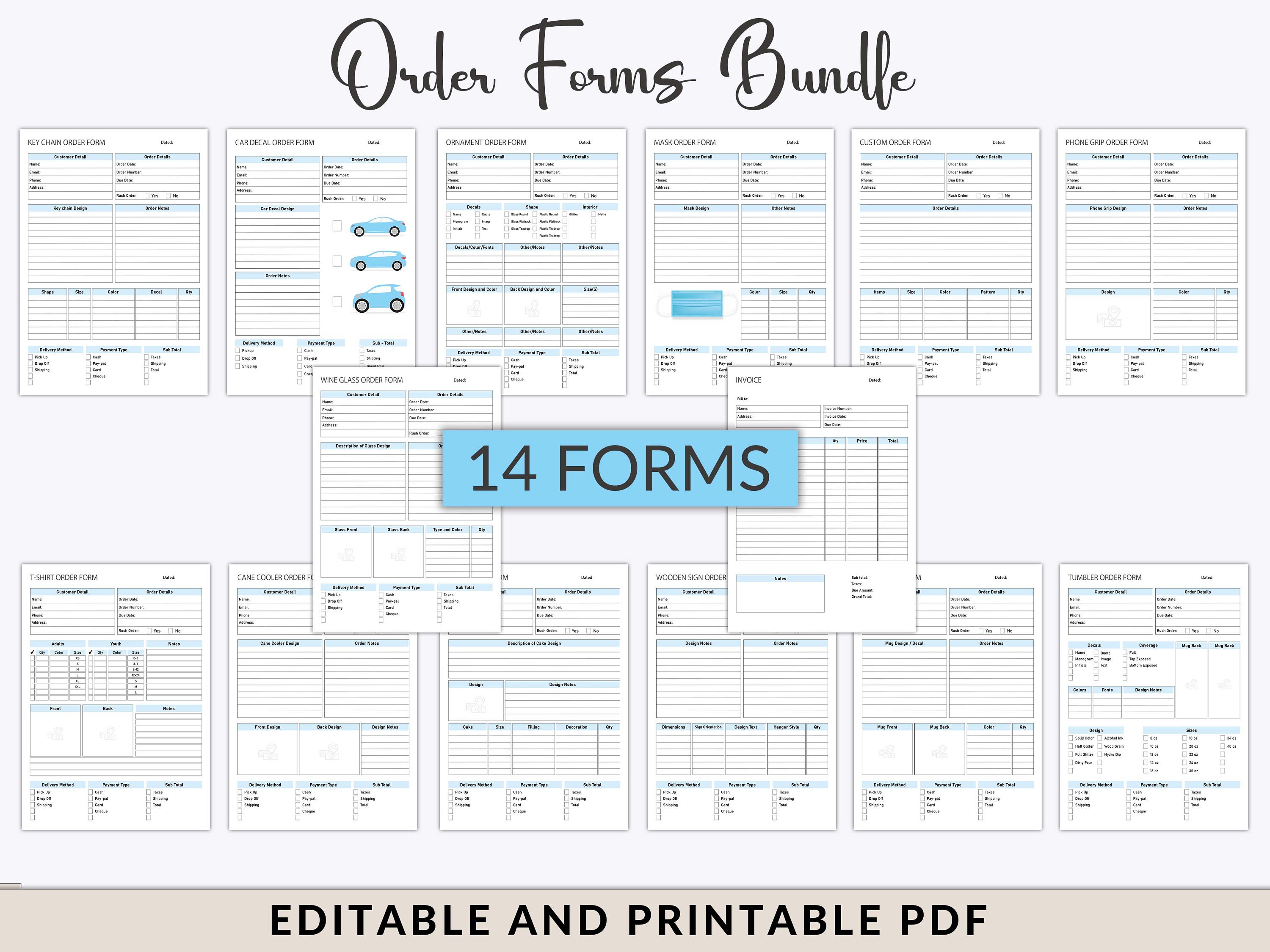 Small Business Forms Bundle, 100% Editable PDF, Order Form Template ...