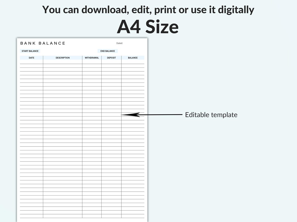 Bank Balance Templates, Financial Tracker, Account Balance Sheet, Money ...