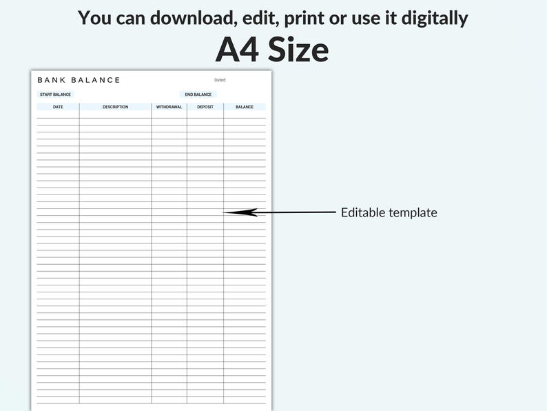 Bank Balance Templates, Financial Tracker, Account Balance Sheet, Money ...