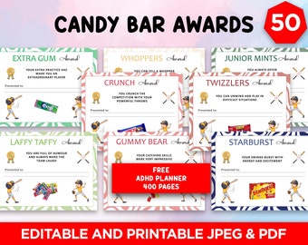 50 Baseball Candy Bar Award Certificates Baseball Player Candy Bar ...