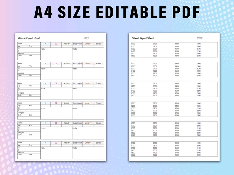 Patient Report Sheet, Medical Documentation, Patient Care Record ...