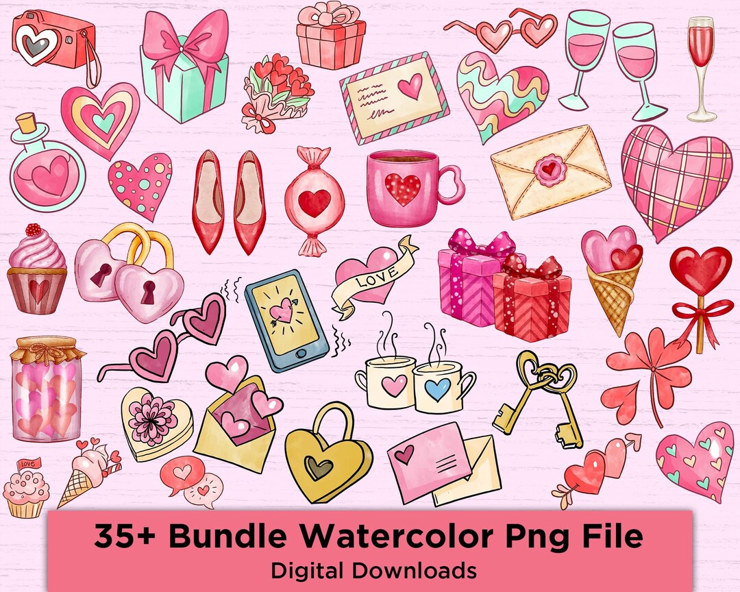 Watercolor Clipart Valentines Day, Pink Valentines Clipart, Watercolor ...
