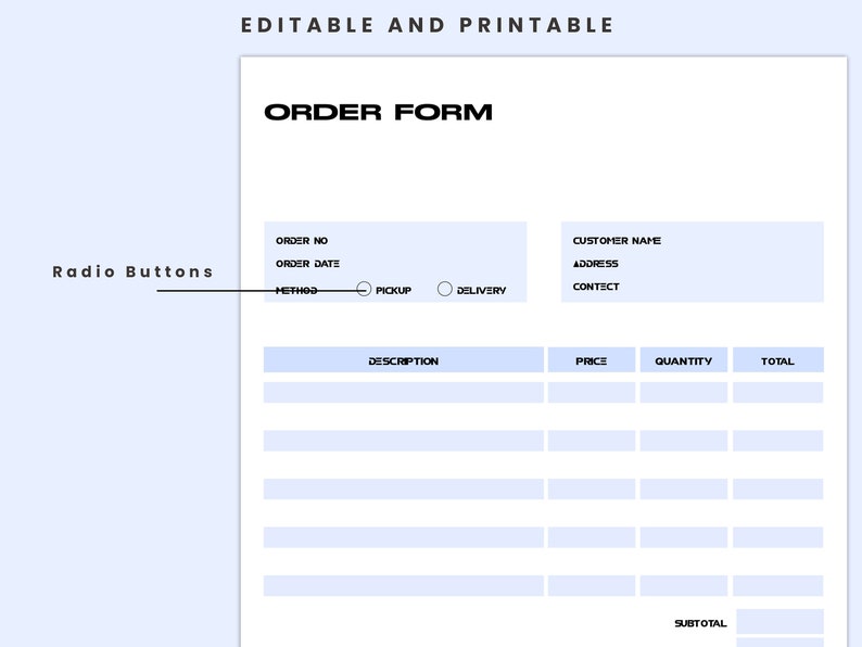 Editable Order Form, Order Form Template Printable, Printable Small ...