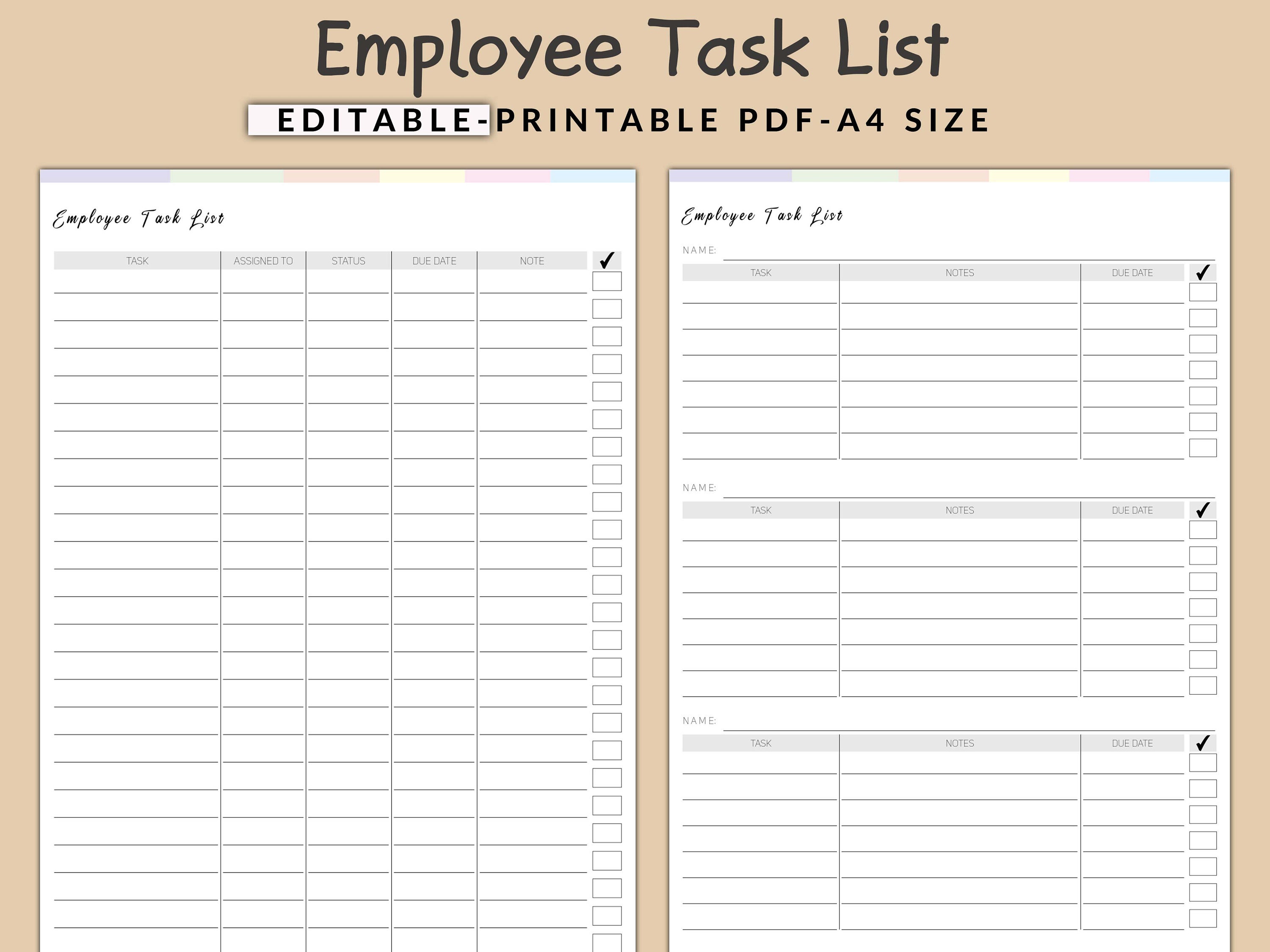 Editable Employee Task List, Task Management, Employee Task Management ...