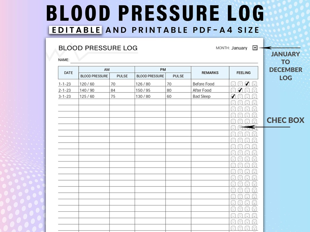 Blood Pressure Log, Blood Pressure Tracker, Hypertension Journal, BP ...