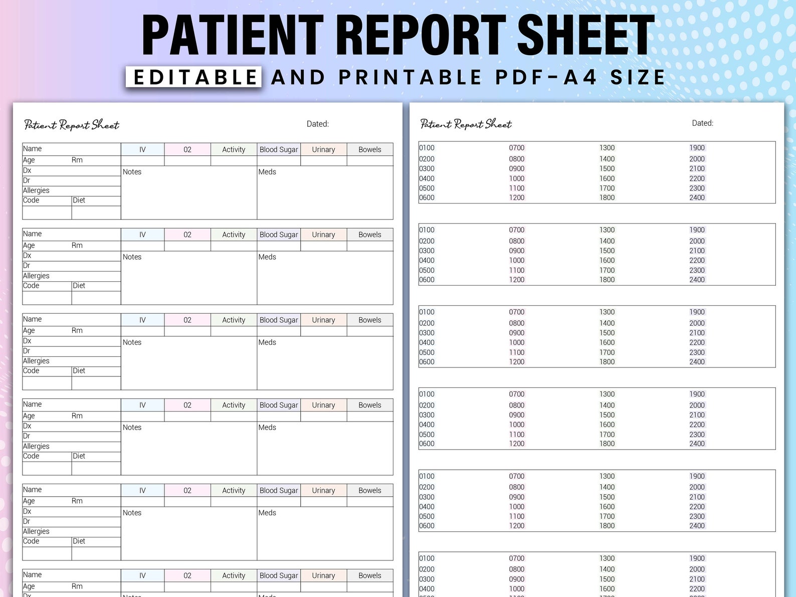 Patient Report Sheet, Medical Documentation, Patient Care Record ...
