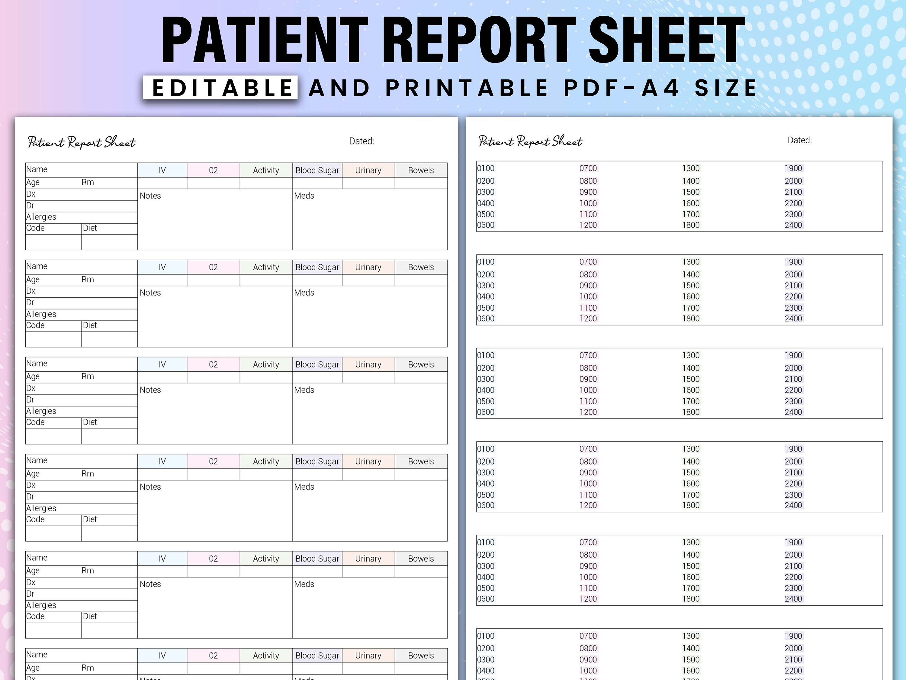 Patient Report Sheet, Medical Documentation, Patient Care Record ...