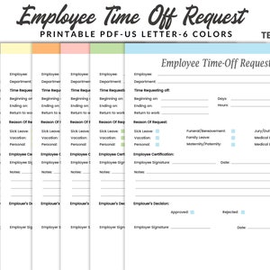 Employee Time off Request Form, Printable Employee off Request ...