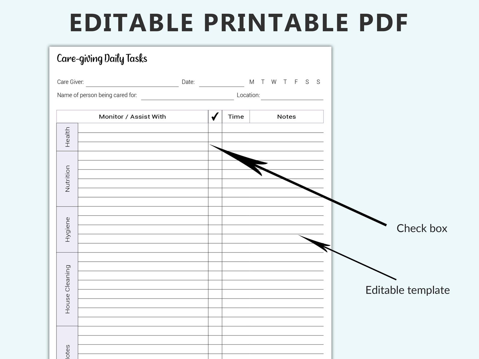 Caregiver Daily Tasks Log, Daily Care Log, Caregiver Task Tracker ...