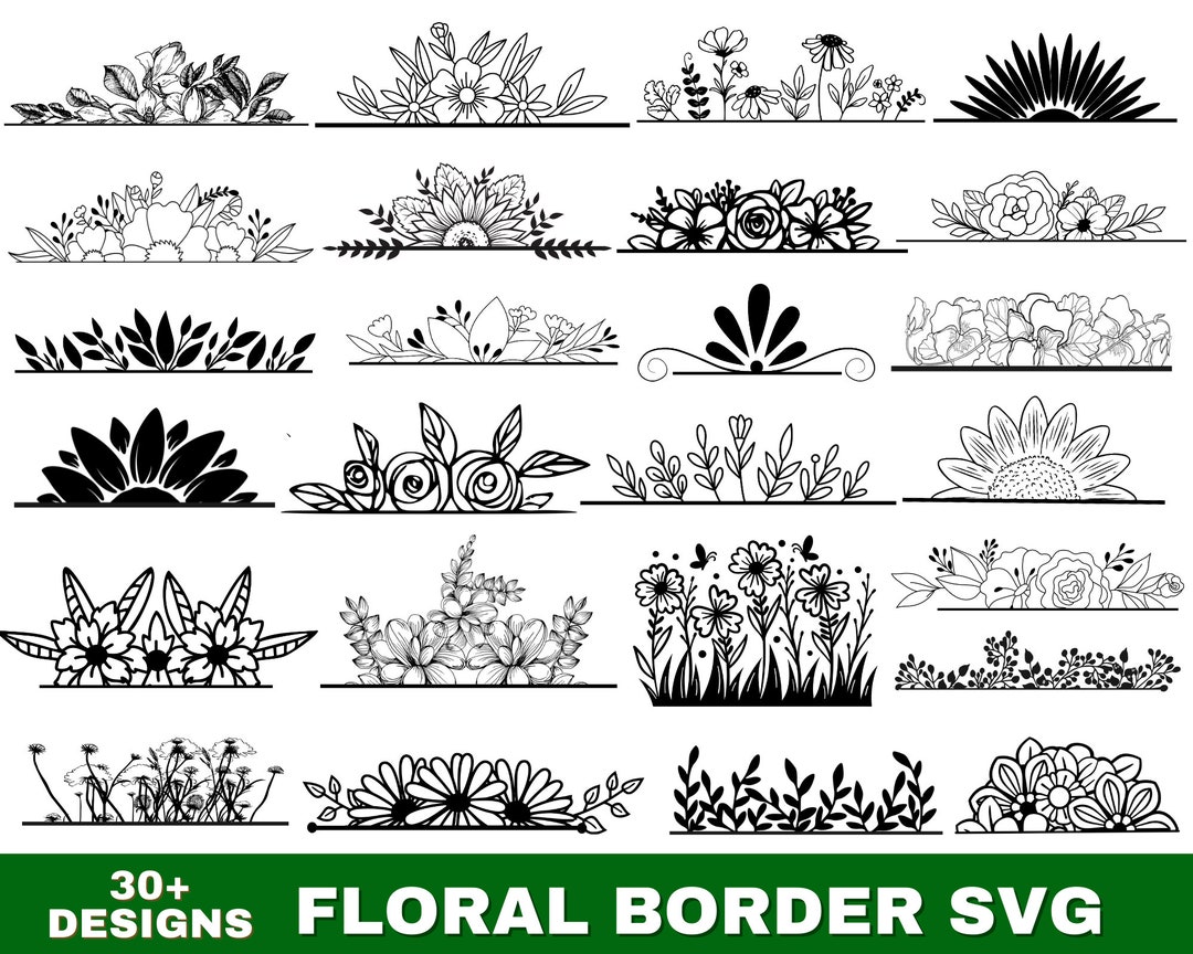 Bordure florale SVG Bundle bordure fleurie Clipart cadre floral SVG ...