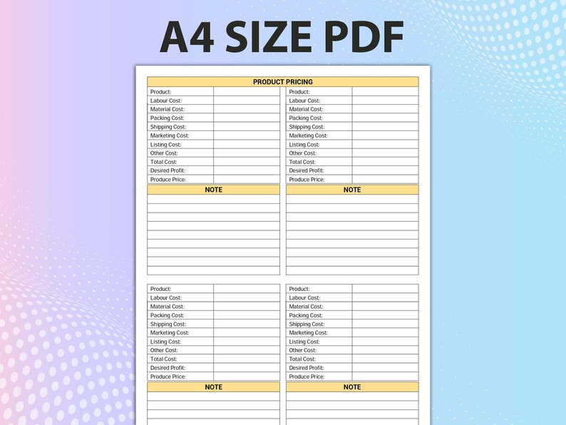 Product Pricing Worksheet, Pricing Calculator, Price List Template ...