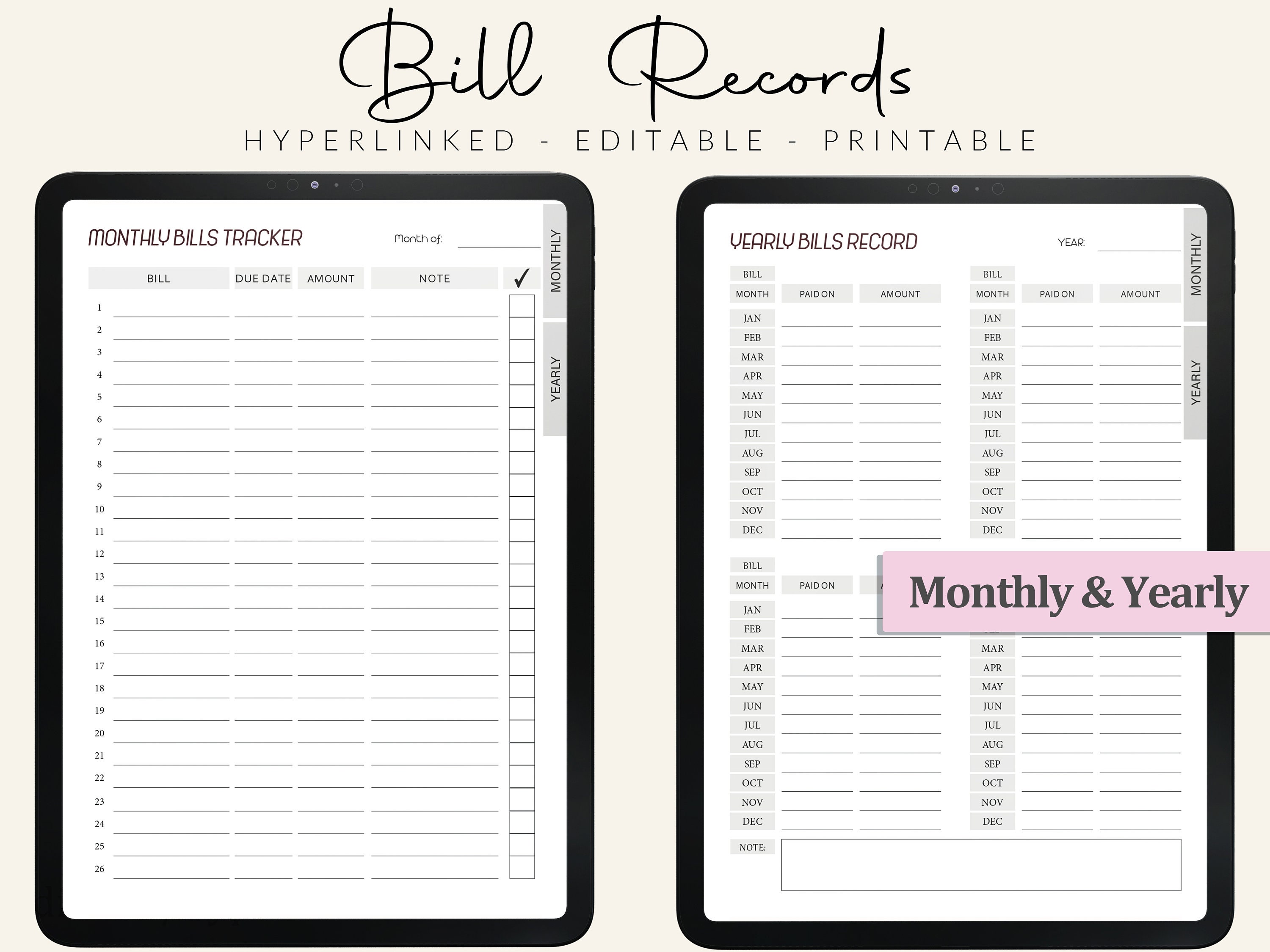 Bill Records Template, Bill Tracker Template, Monthly Bill Organizer ...