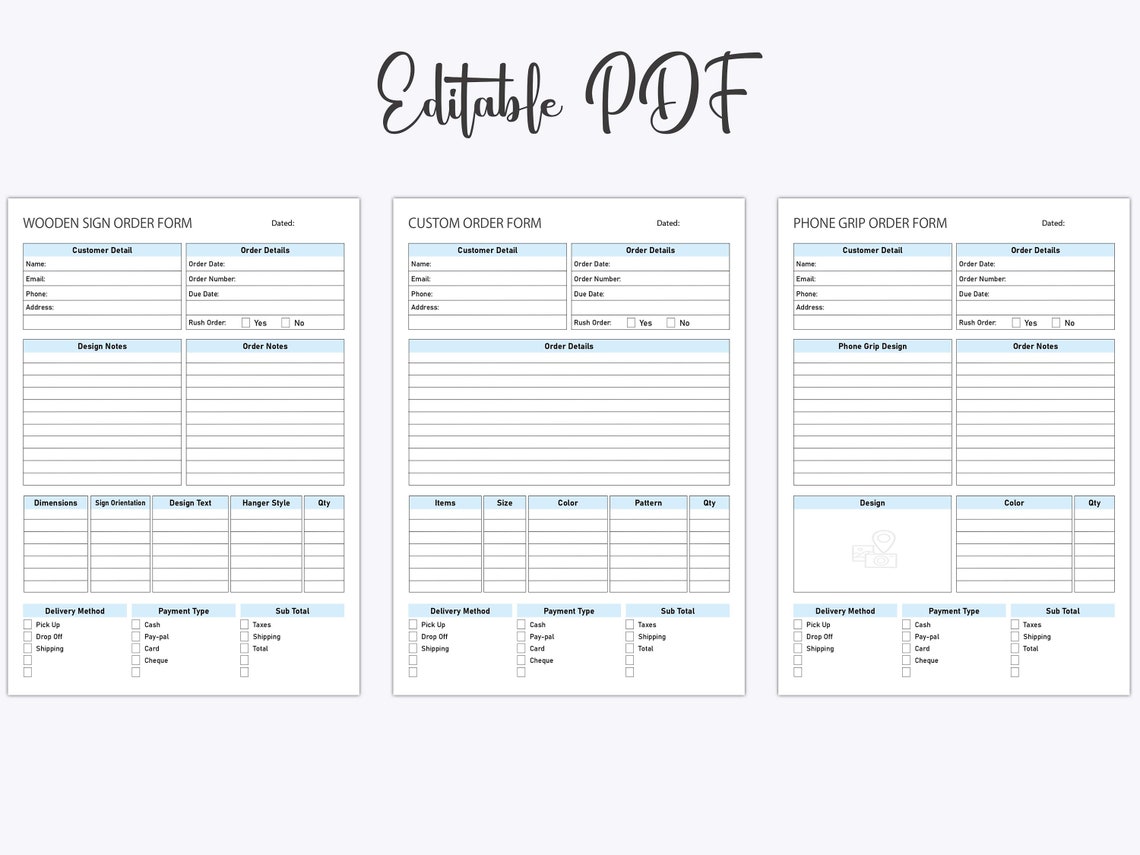 Small Business Forms Bundle, 100% Editable PDF, Order Form Template ...