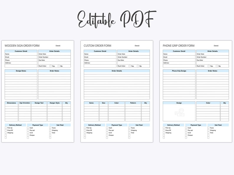 Small Business Forms Bundle, 100% Editable PDF, Order Form Template ...