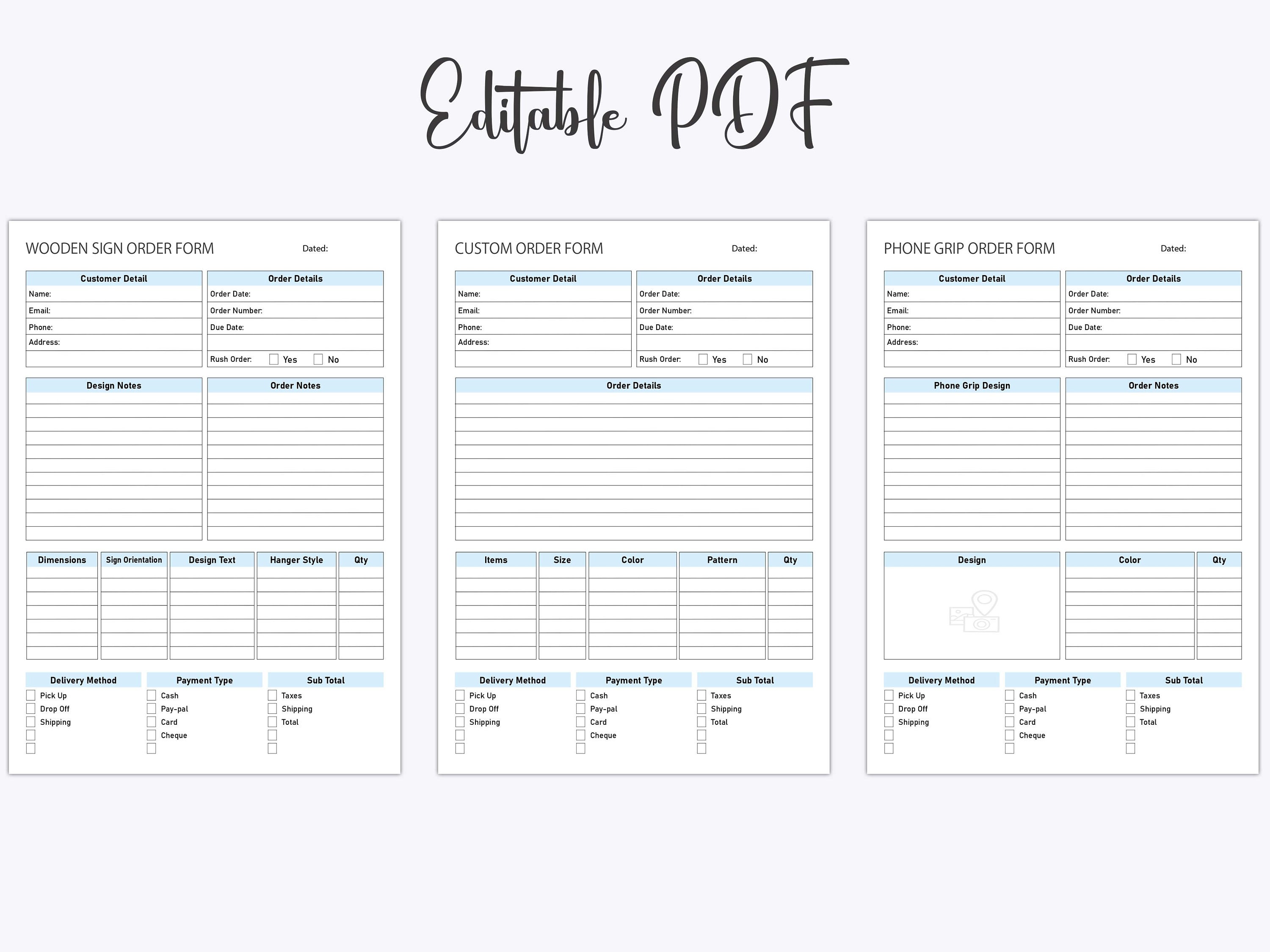 Small Business Forms Bundle, 100% Editable PDF, Order Form Template Printable, Printable Small ...