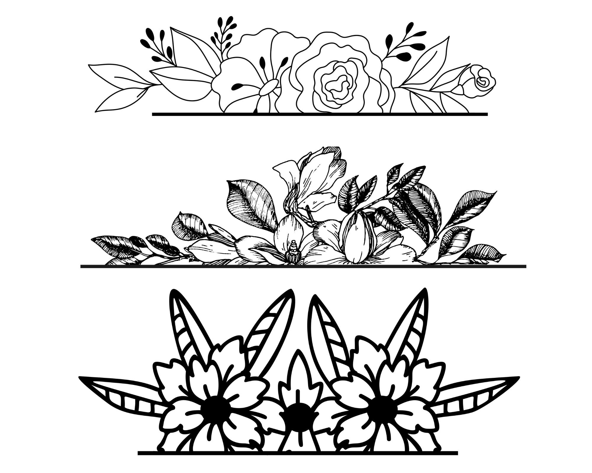 Floral Border SVG Bundle Flower Border Clipart Floral Frame SVG Floral ...