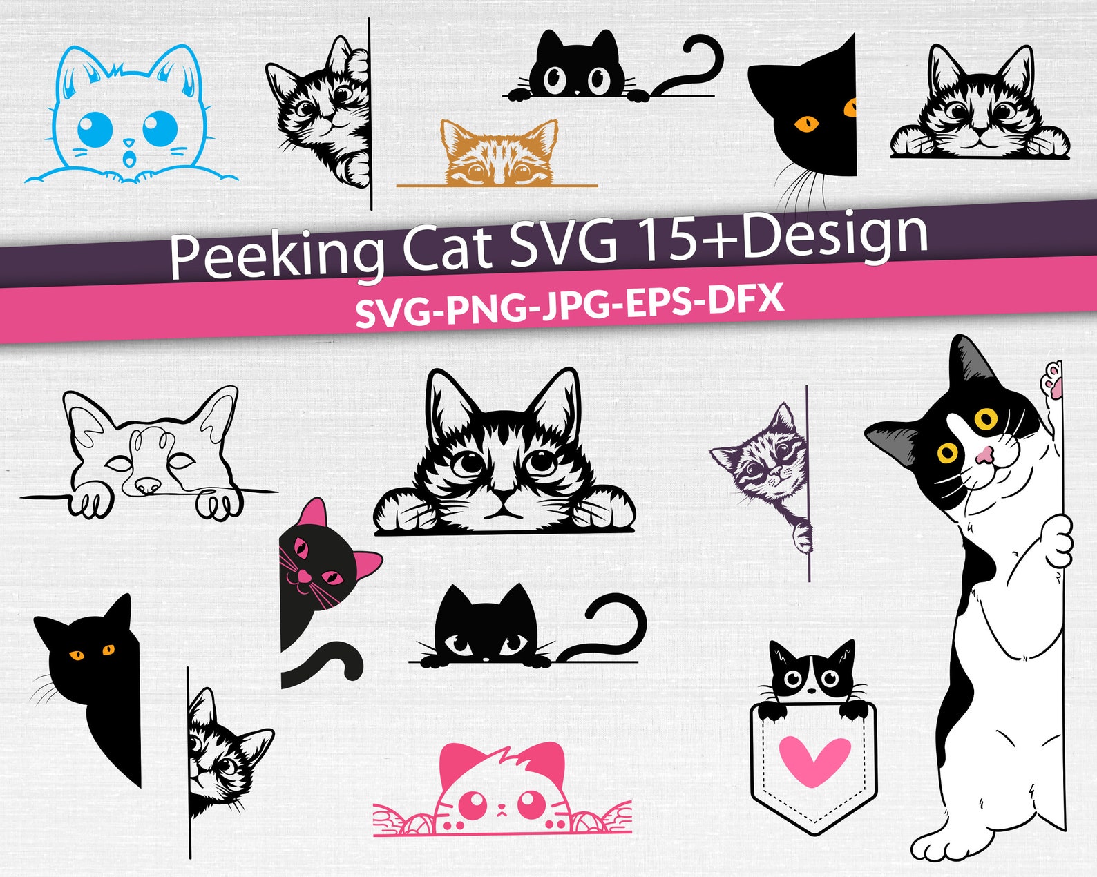 Peeking Cats SVG, Peeking Cat Svg Bundle, Peeking Cat Clipart, Peeking ...