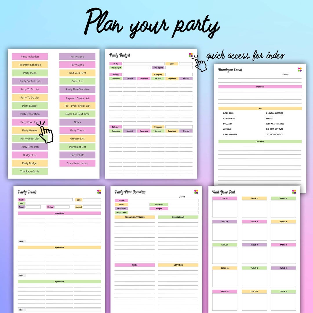 Hyperlinked Party Planner, Digital Party Planner, Event Organizer ...