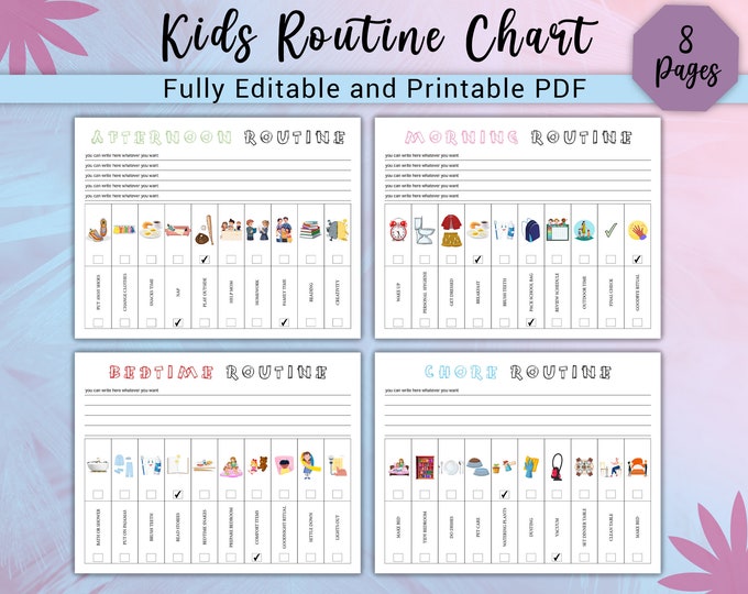 Daily Routine Flip Chart Editable Canva Template Blue Boys Planner ...