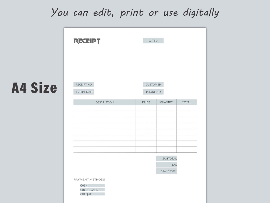 Small Business Receipt Template, Editable Receipt, Printable Receipt ...