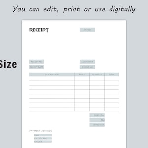 Small Business Receipt Template, Editable Receipt, Printable Receipt ...