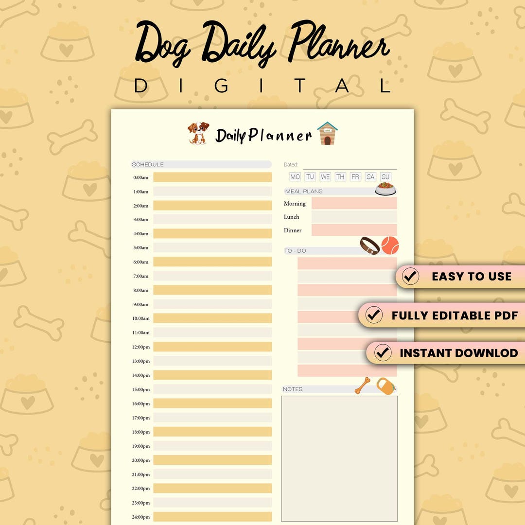 Dog Daily Planner, Pet Care Organizer, Dog Schedule Tracker, Daily ...