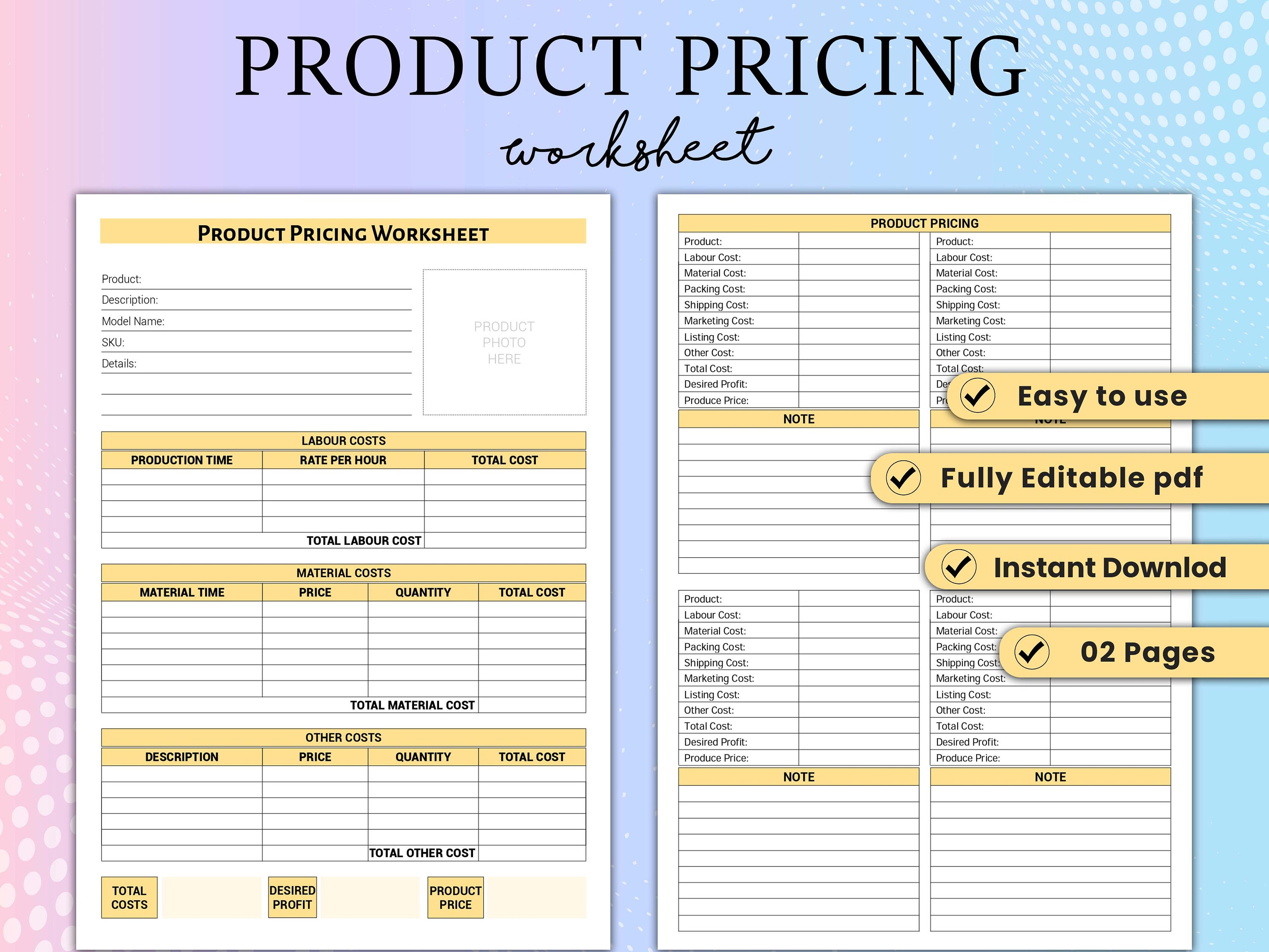 Product Pricing Worksheet, Pricing Calculator, Price List Template ...