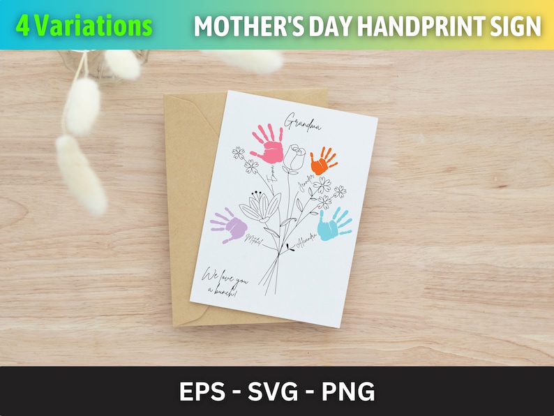 Mother's Day Handprint Sign Svg, Wood Handprint Bouquet, Wooden Kids ...