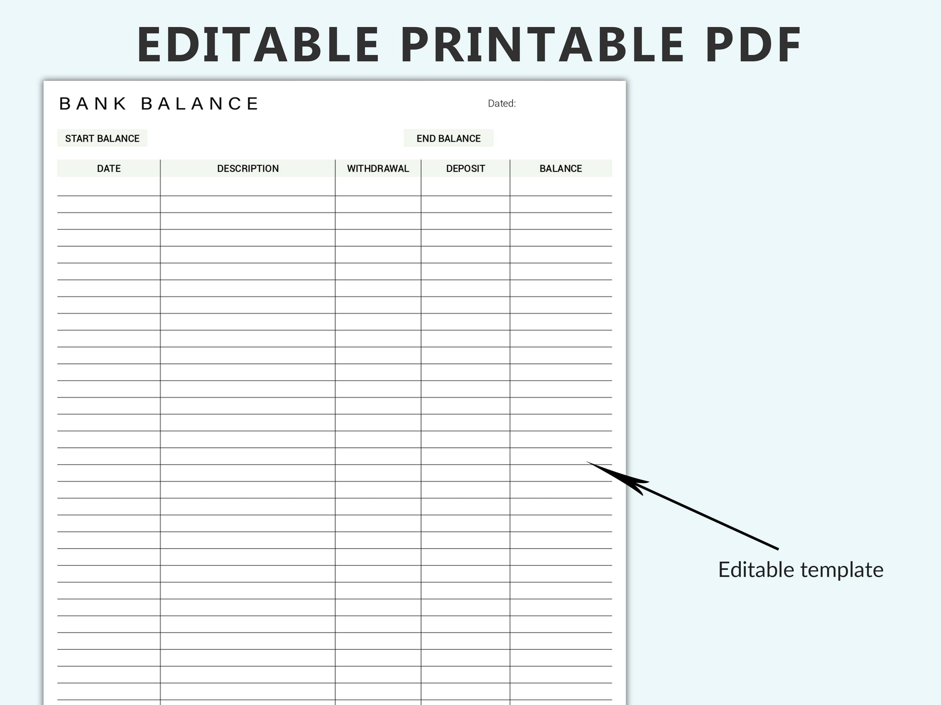 Bank Balance Templates, Financial Tracker, Account Balance Sheet, Money ...