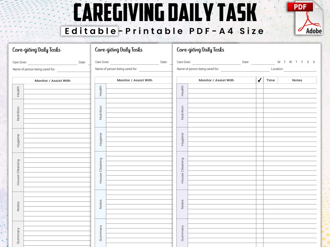 Caregiver Daily Tasks Log, Daily Care Log, Caregiver Task Tracker ...
