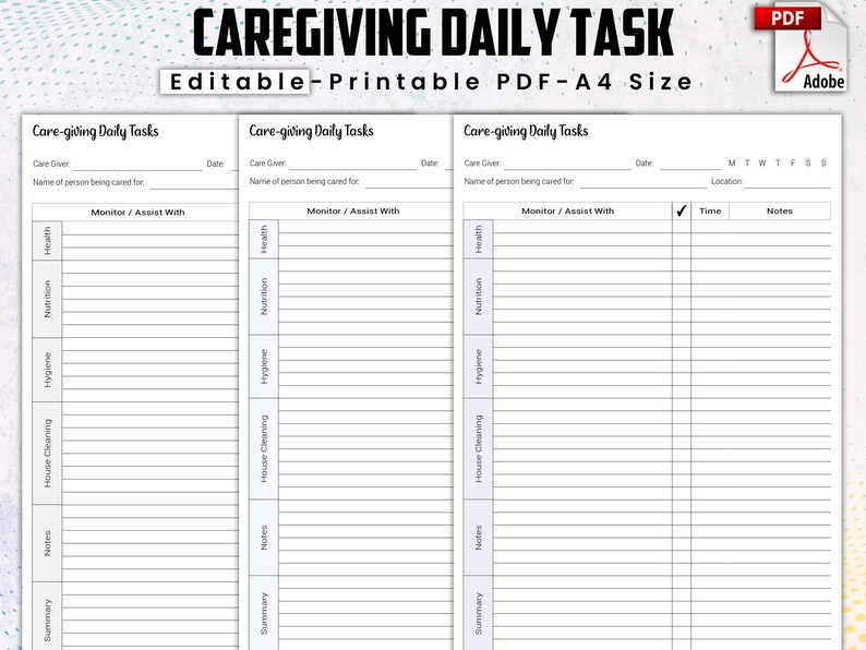 Caregiver Daily Tasks Log, Daily Care Log, Caregiver Task Tracker ...