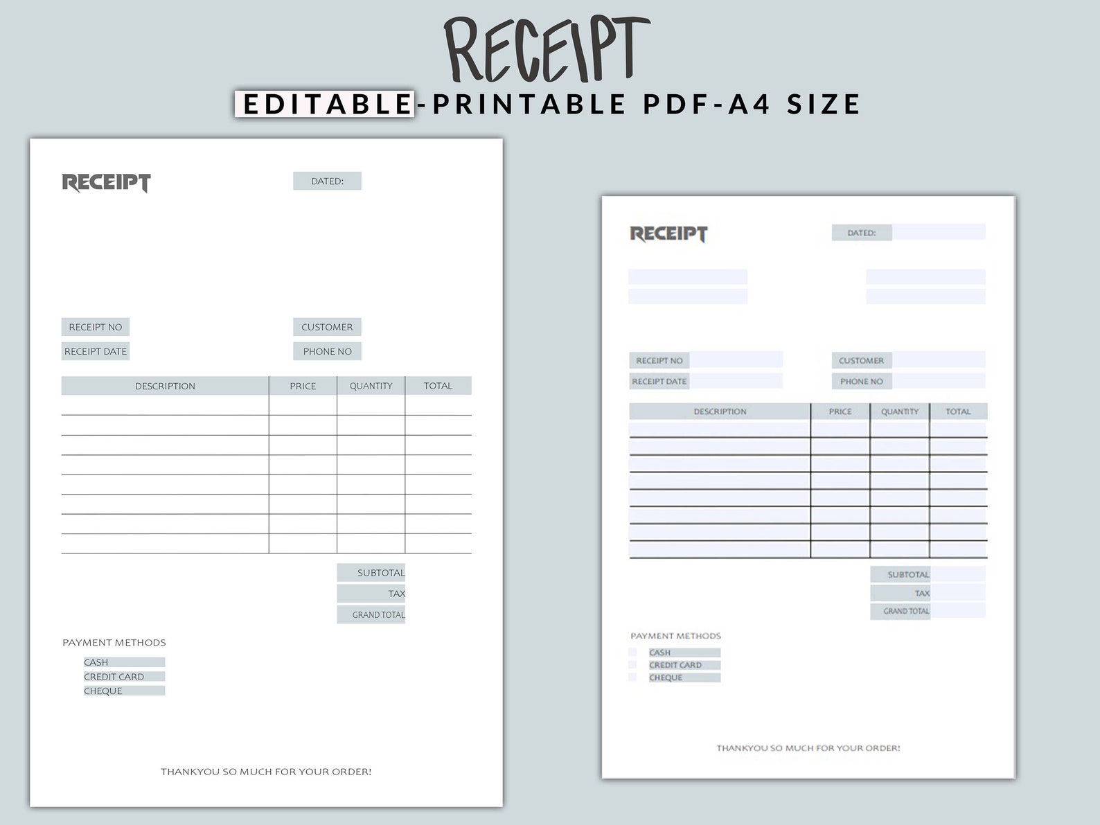Small Business Receipt Template, Editable Receipt, Printable Receipt ...