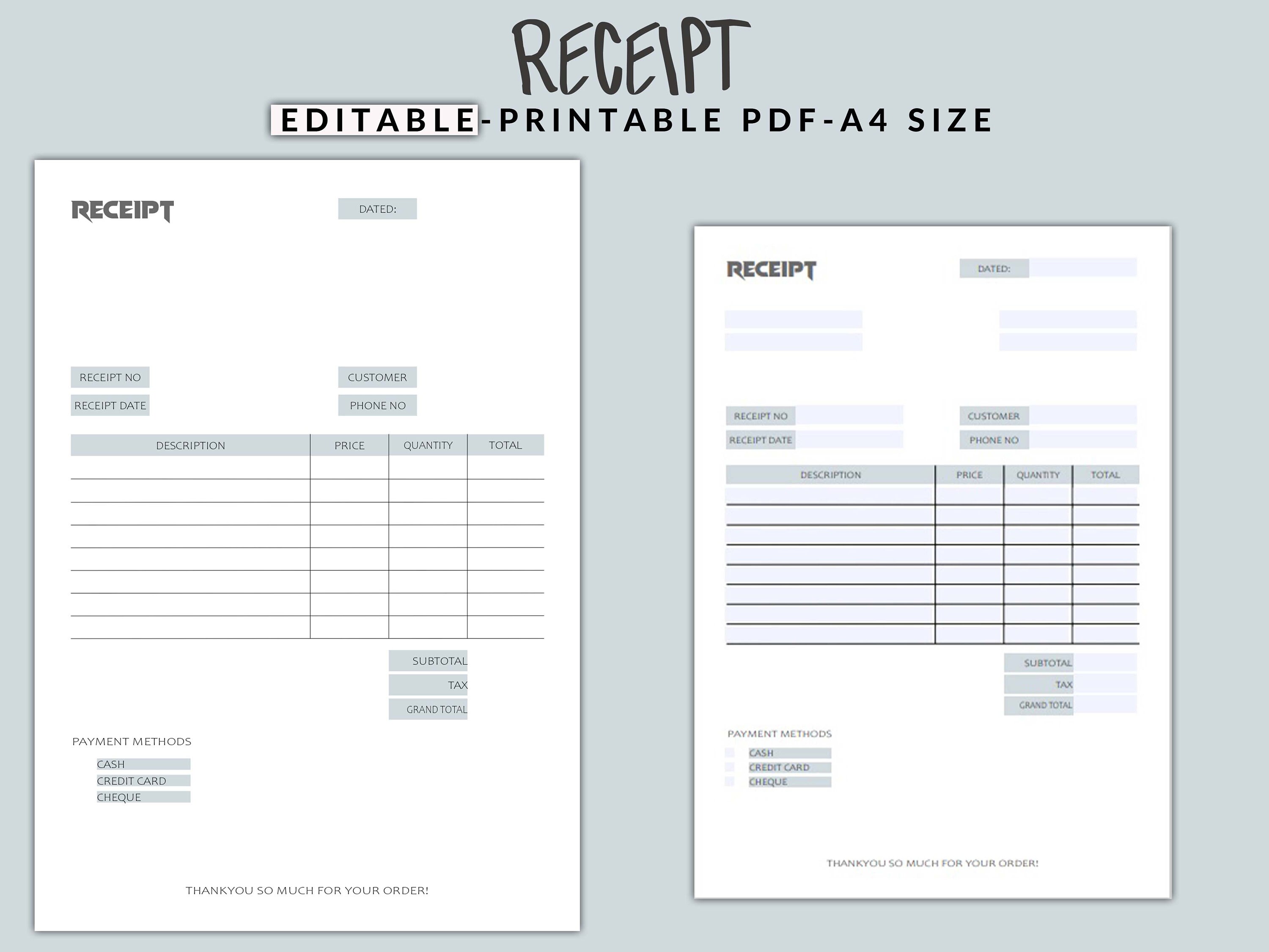 Small Business Receipt Template, Editable Receipt, Printable Receipt ...