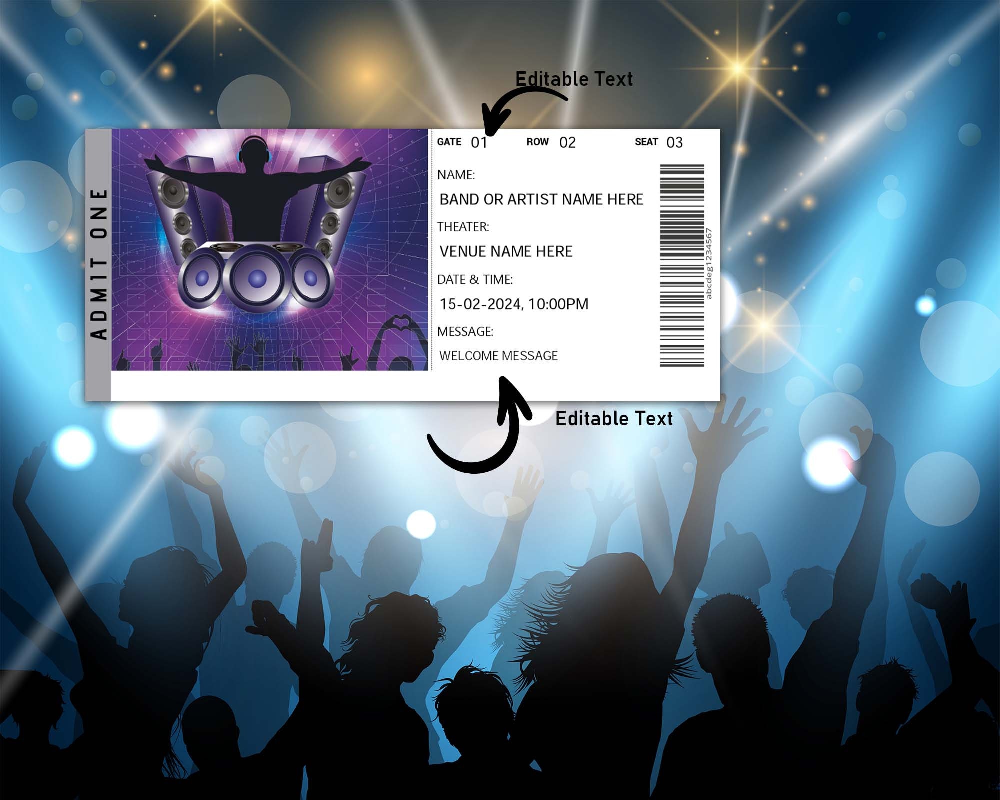 Editable Concert Ticket Template, Printable Event Ticket, Concert ...