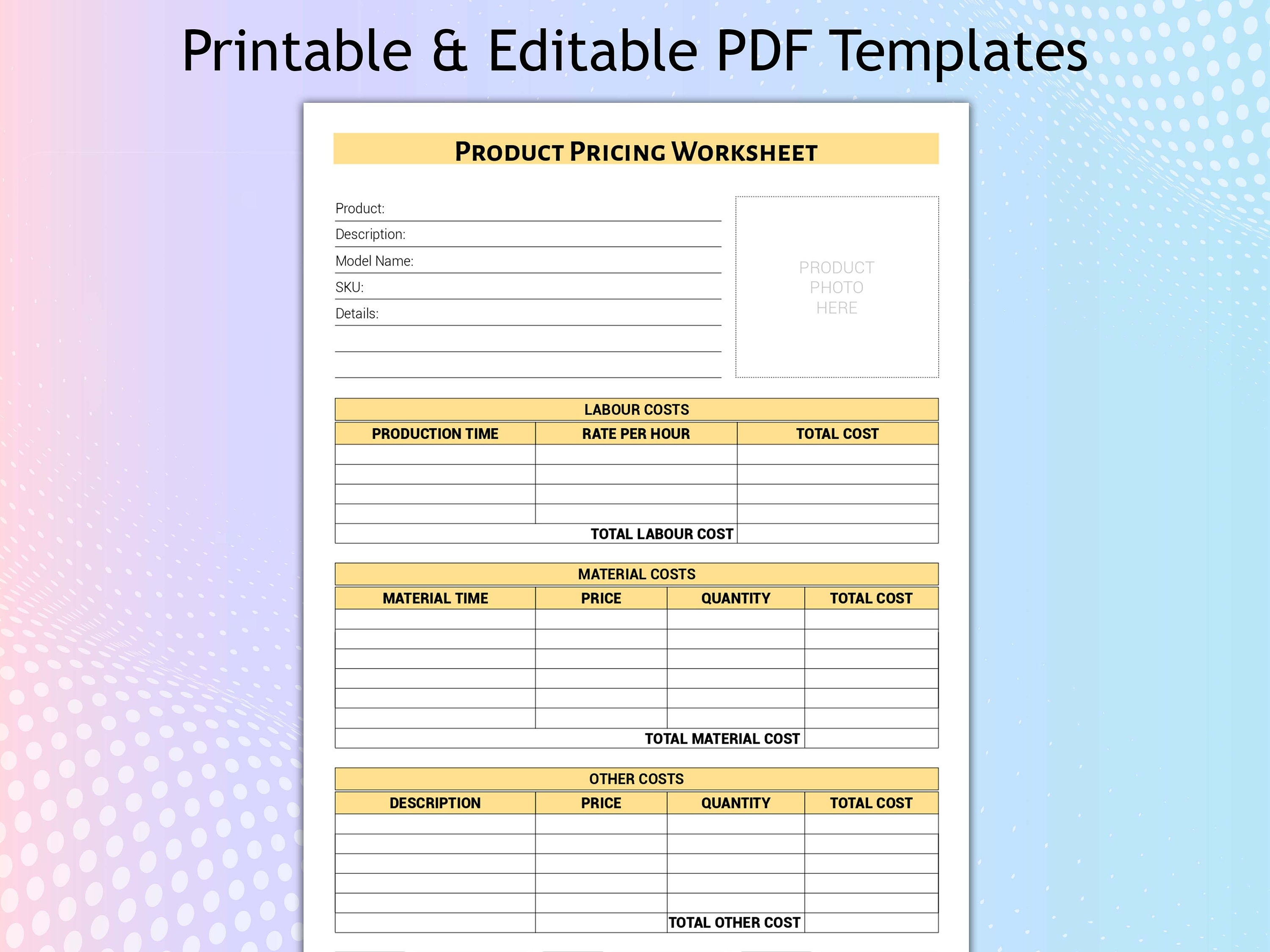 Product Pricing Worksheet, Pricing Calculator, Price List Template ...