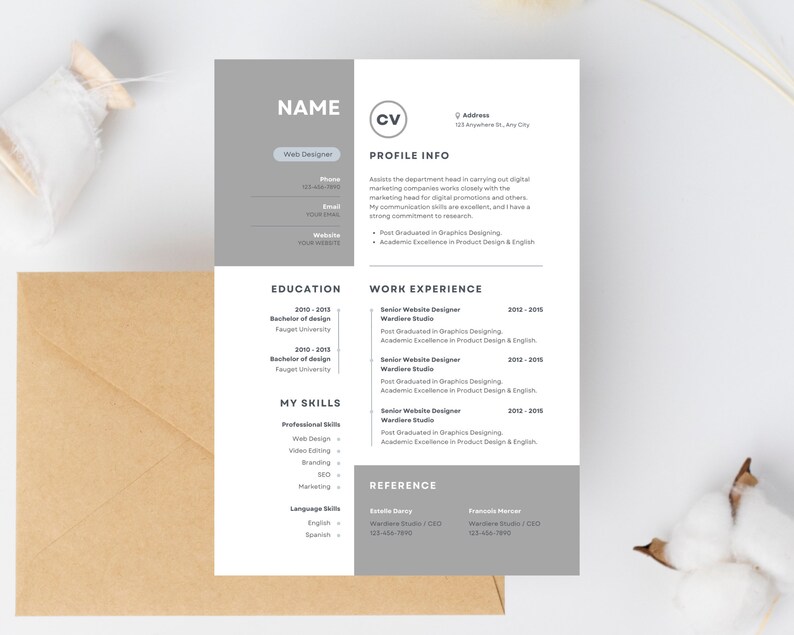 Resume Template Editable CV Template Professional Resume Template Modern Resume CV Minimalist ...