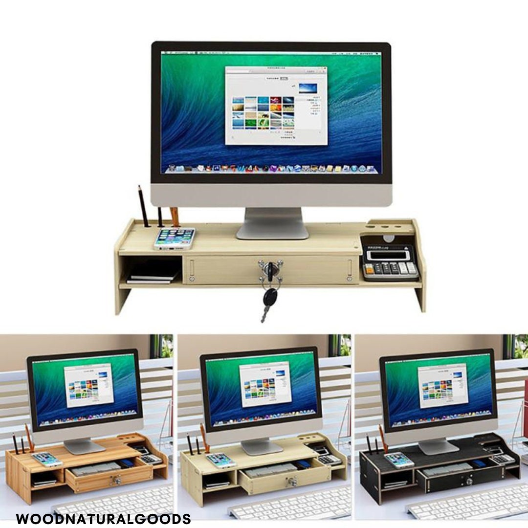 Wood Desktop Monitor Stand Computer Screen Riser Shelf - Etsy