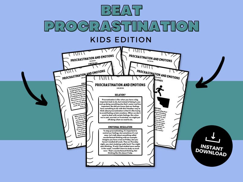 Kids Procrastination Worksheet, Digital Download, Printables, School ...